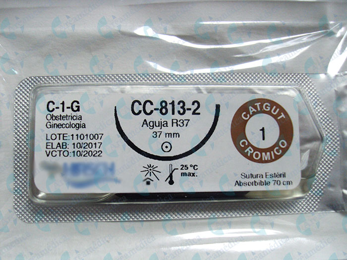 Sutura catgut cromico 1 curva C-813 obstetricia ginecologia aguja R37mm C1G