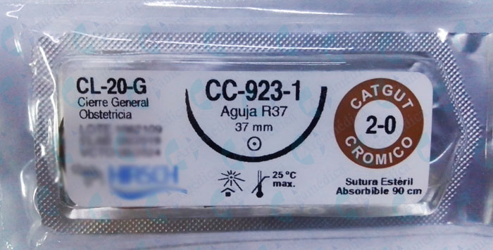 Sutura Catgut Chromico 2.0 Curva no Cortante EQV. CC-923 CL20G