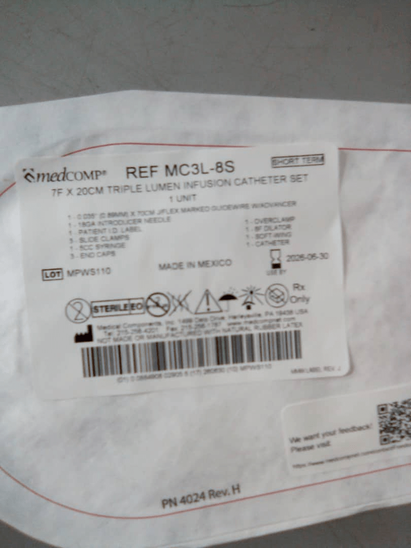 Kit Cateter Trilumen Via Central 7 FR X 20CM