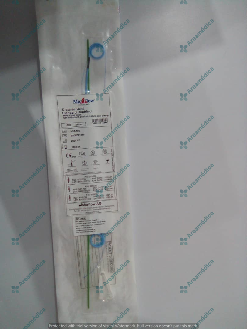 Cateter Doble J 7FR x 26CM Marca Marflow . Cateter Uretral Corta Duracion