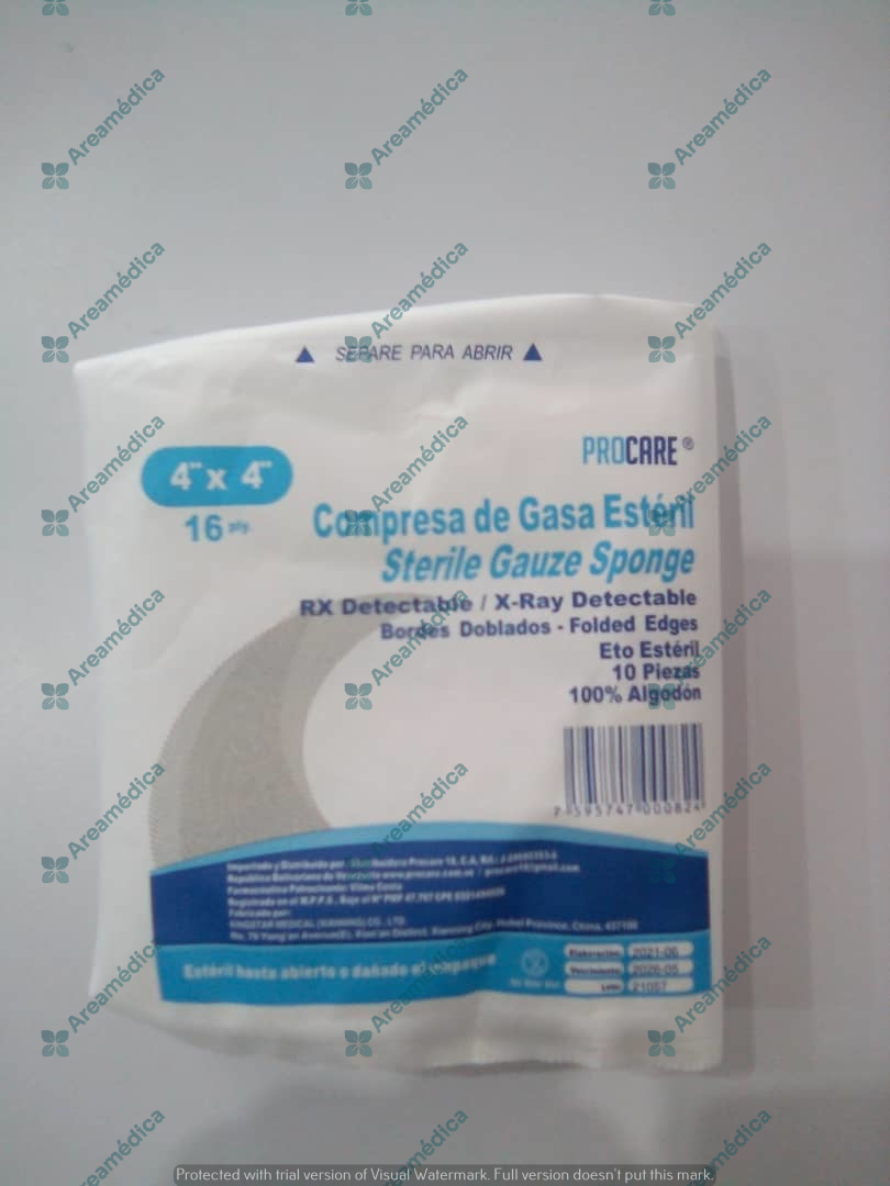 Compresa de Gasa Esteril 4x4 Pulgadas RX Detectable 10x10cm 100% Algodón