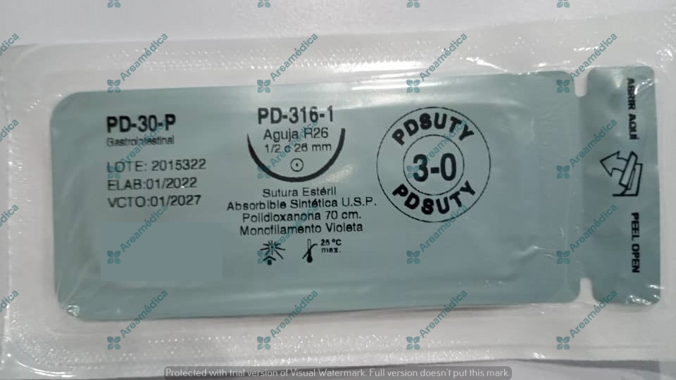 Sutura PDS 3-0 Curva No Cortante EQ:Z316 Aguja 26mm Polidioxanona PD-30-P Absorb