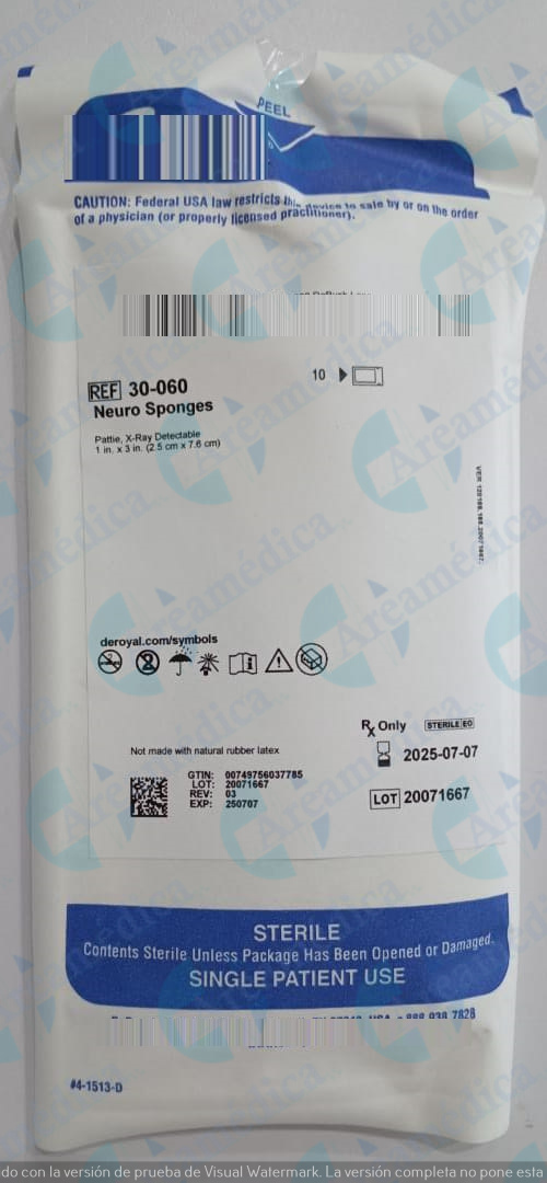 COTONOIDE 2.5CMX7.6CM 1PLGX3PLG ESTERIL COTONOIDES