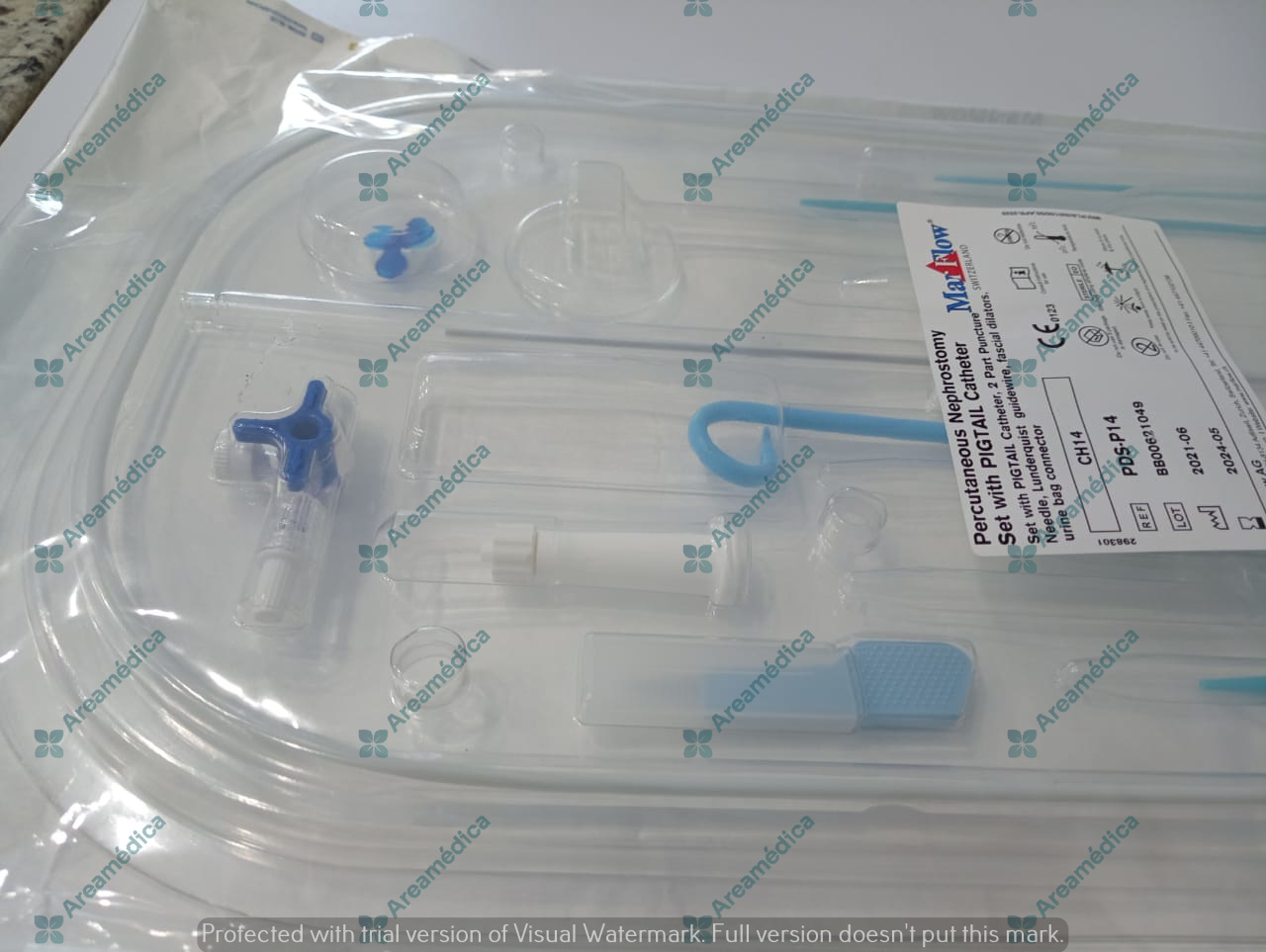 Set de Drenaje Cateter Pig Tail 14 Fr, D-6-8-12-14 Set Nefrostomia Dren ...