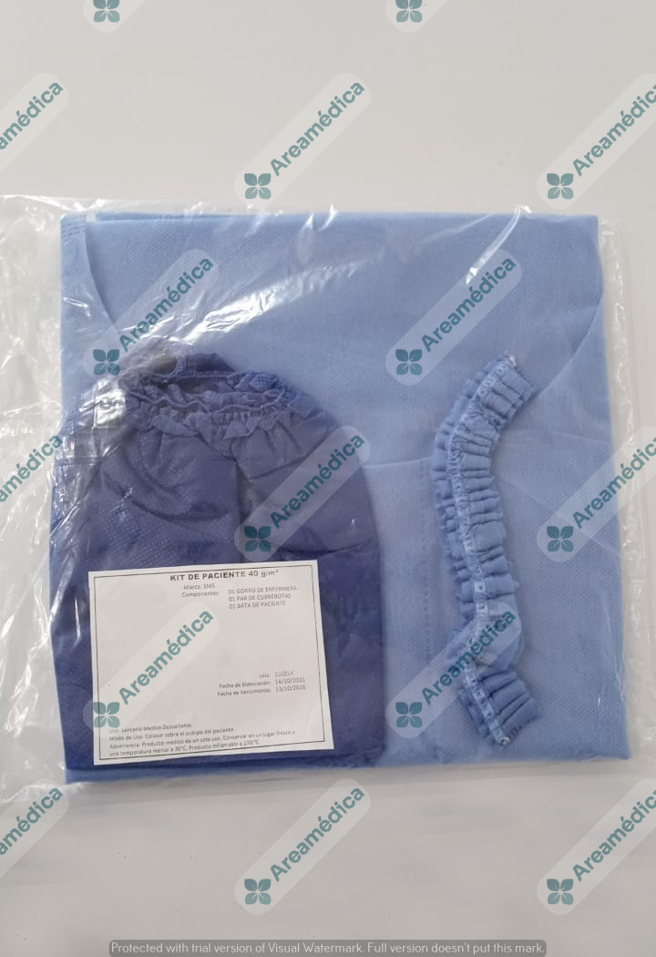Kit Paciente Estandar Economico:1 Bata Paciente ,1 Gorro,1 Par Cubrebota