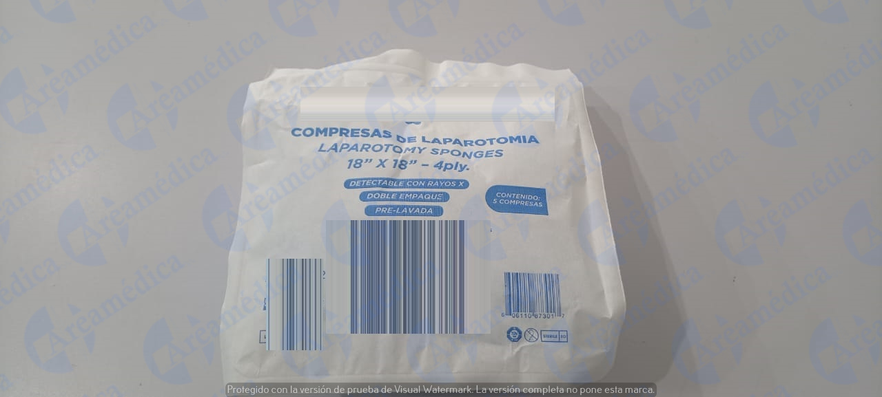 Compresas de laparotomia esteriles con DETECTOR DE RAYOS (RX)