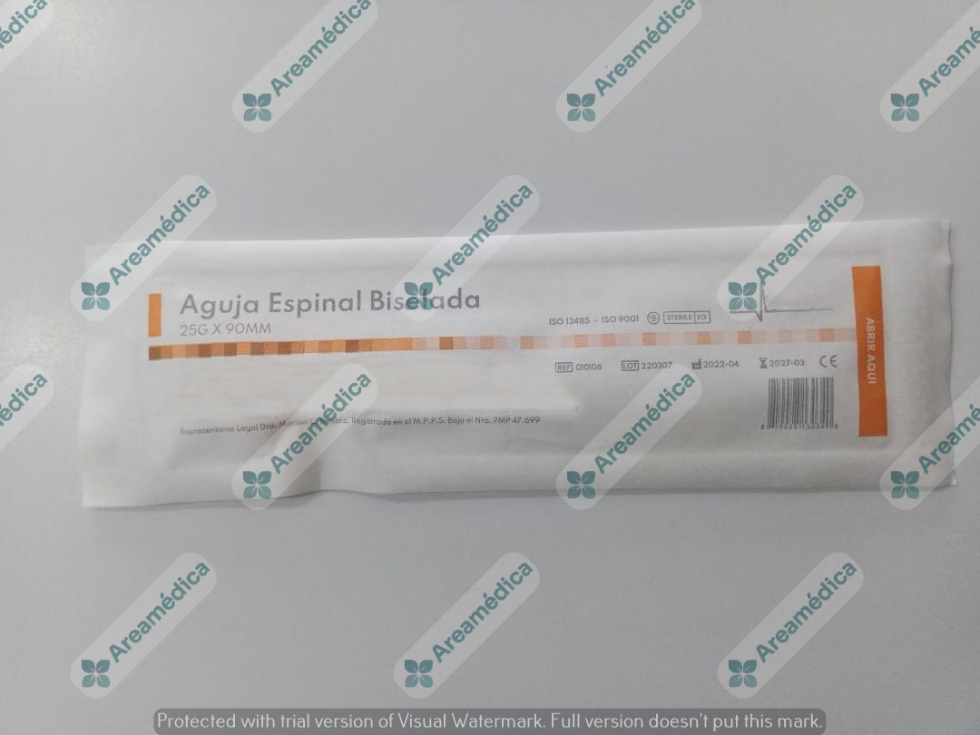 Aguja Espinal Raquidea Desechable Esteril 25G x 90MM. Precio X Unidad