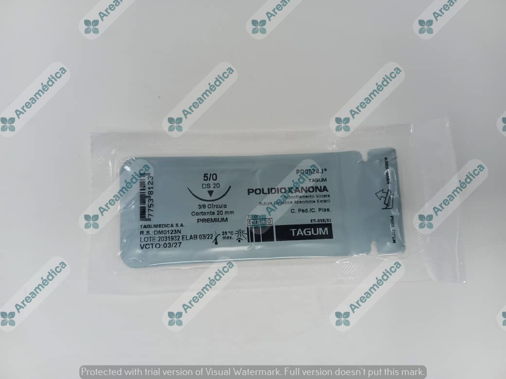 PDS 5.0 Curva Cortante Aguja 3/8C 20mm 1A Polidioxanona 70 Cm Sutura Tagum