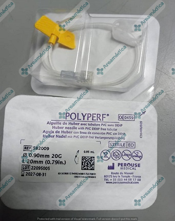 Aguja Huber Poliperf 20Gx20mm con Linea de Conexion PVC Perouse p ...