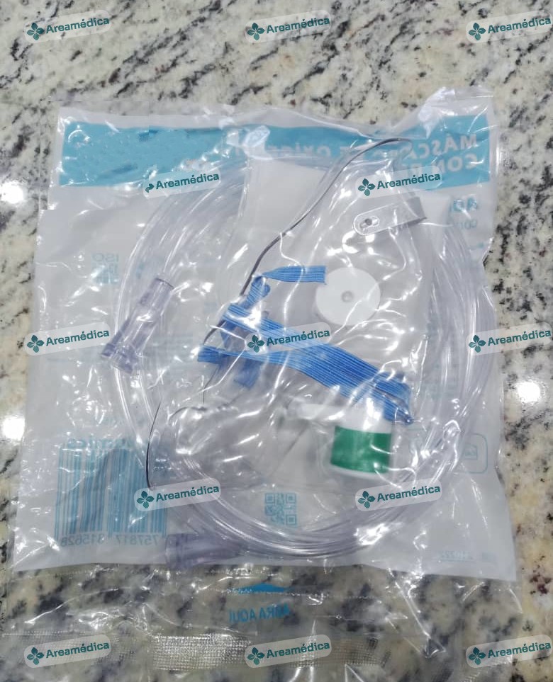 Mascara de Oxigeno Adulto con Canula 2 m y Bolsa Reservorio (E )