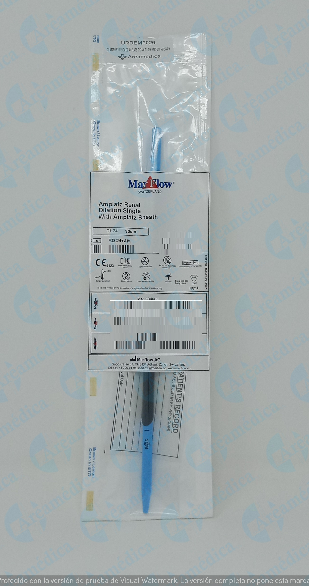 Dilatador y funda de amplatz ch24 x 30 cm marflow rd24+am amplaz