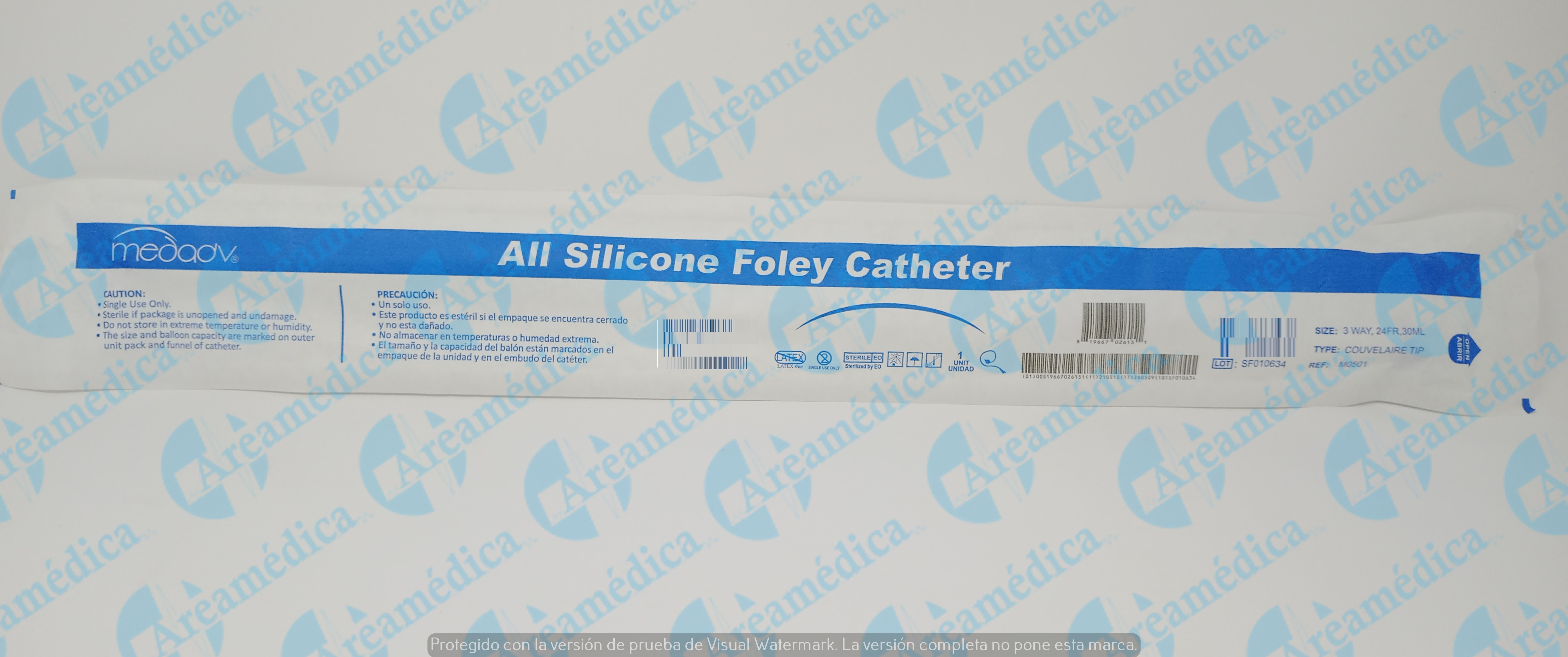 Sonda 3 vias silicon 24fr couvelaire cateter uretral balon 30ml