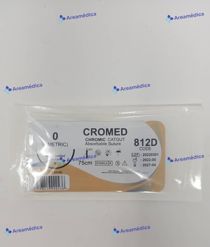 Catgut Cromico 0 Curva No Cortante CC812 Cierre Obste. Aguja 1/2C 36mm 75cm