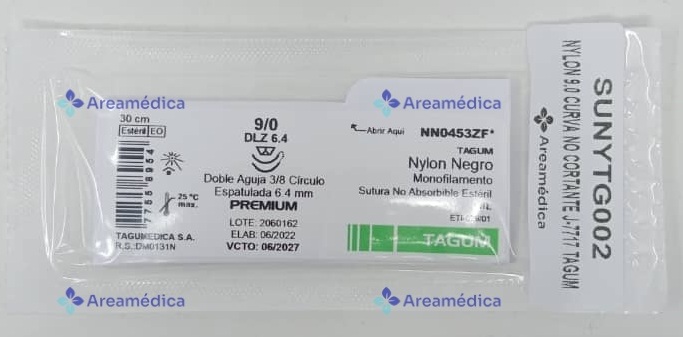 Nylon 9.0 Curva No Cortante J-7717 2 Agujas 3/8C 6.4mm 30cm Espatulada ...