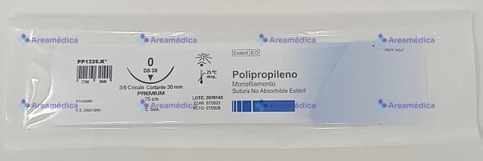Prolene 0 Curva Cortante 1 Aguja 3/8C CR30 30mm 75cm Polipropileno Sutura