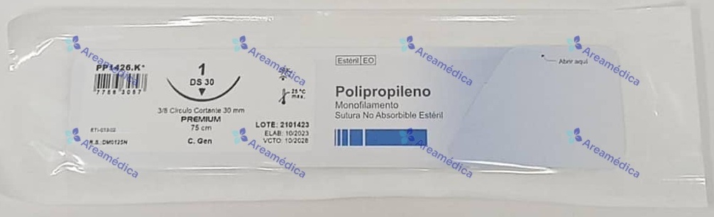 Prolene 1 Curva Cortante Cierre General Aguja 3/8C R30mm 75cm Sutura