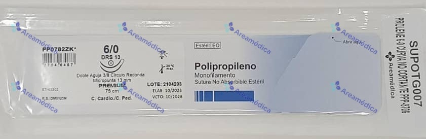 Prolene 6-0 Curva No Cortante PPP-8706 2 Agujas 3/8C DRS 13mm 75cm Sutura