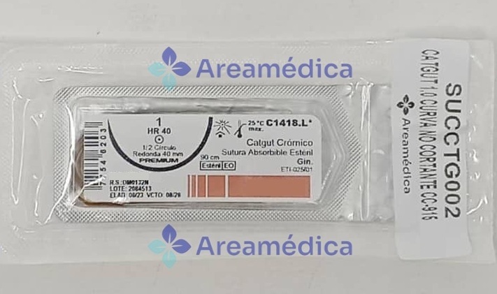 Catgut Cromico 1 Curva No Cortante CC-915 1 Aguja CT 1/2C 40mm 90cm Sutura