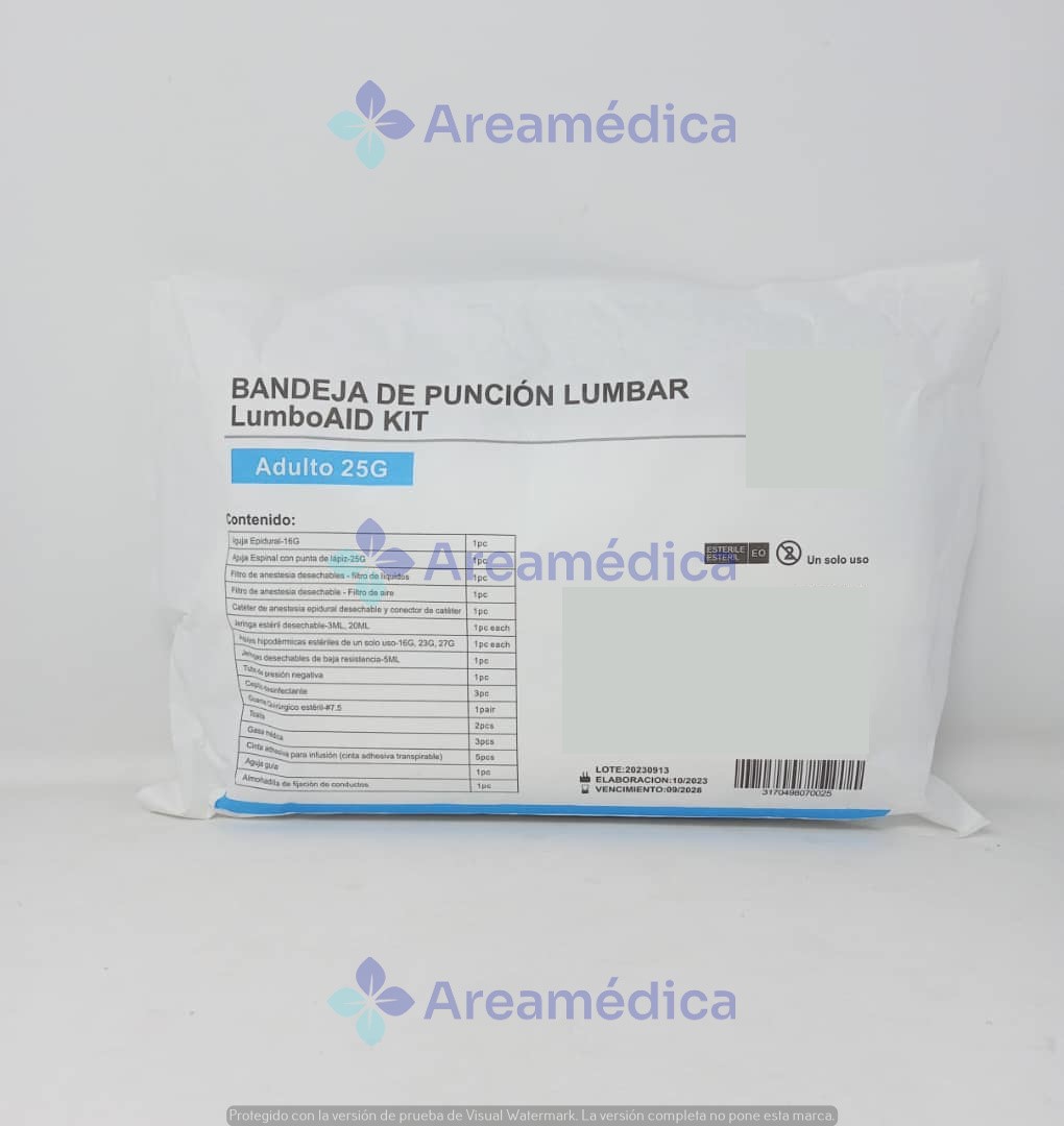 Bandeja de Puncion Lumbar Adulto con Aguja Espinal 25G/EPIDURAL 16G Kit ...