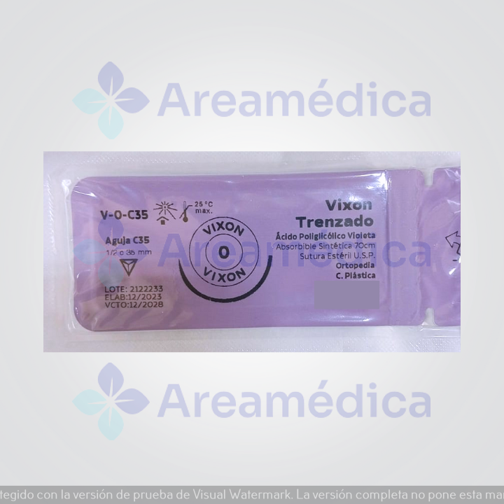 Vicryl 0 Curva Cortante 1 Aguja 1/2C 35MM 70CM Acido Poliglicolico