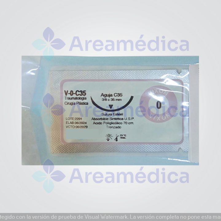 Vicryl 0 Curva Cortante 1 Aguja 3/8C 35MM 70CM Acido Poliglicolico