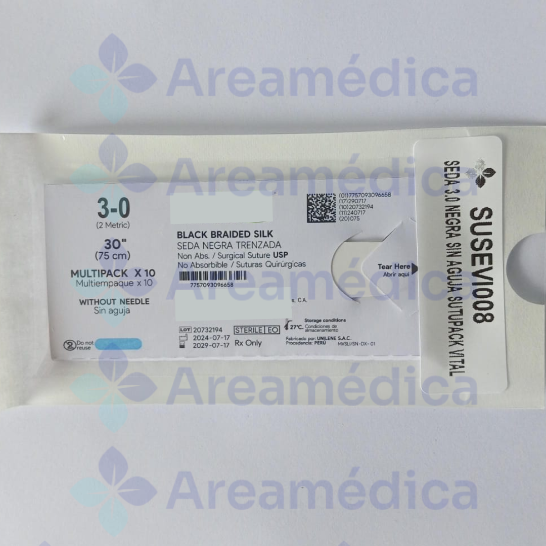 SEDA 3.0 NEGRA SIN AGUJA SUTUPACK LIGADURA-10 HEBRAS X75CM TRENZADA 10X75